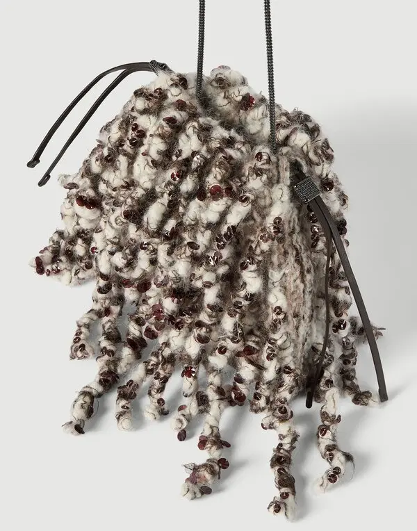 Brunello Cucinelli Dazzling Twist Embroidery Pouch Bag With Precious Chain