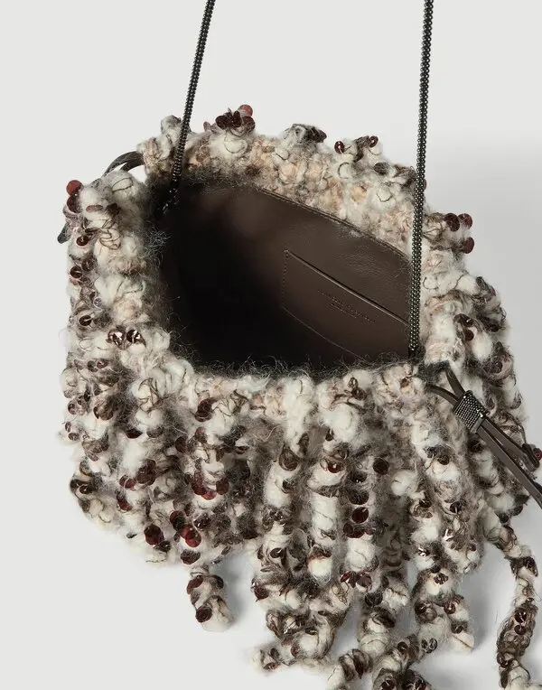Brunello Cucinelli Dazzling Twist Embroidery Pouch Bag With Precious Chain