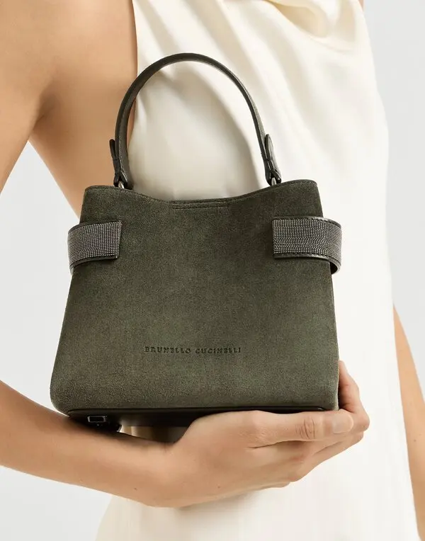 Brunello Cucinelli Essence Small Top-handle Bag In Suede With Precious Bands