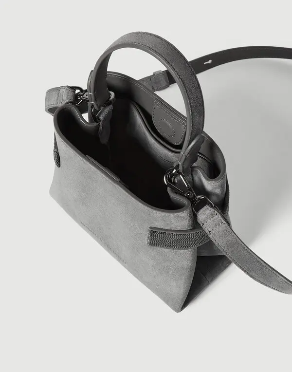 Brunello Cucinelli Essence Small Top-handle Bag In Suede With Precious Bands