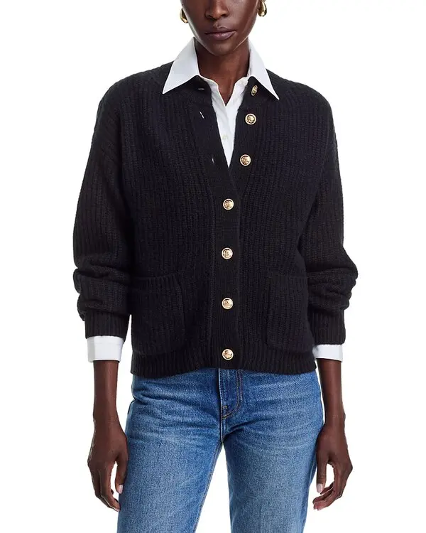 Bloomingdale'S Balloon Sleeve Mockneck Cashmere Cardigan Exclusive - Black