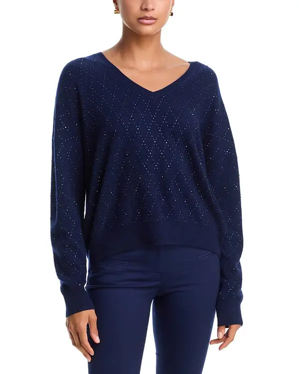 Aqua Cashmere 100% Cashmere V Neck Sweater Exclusive - Peacoat