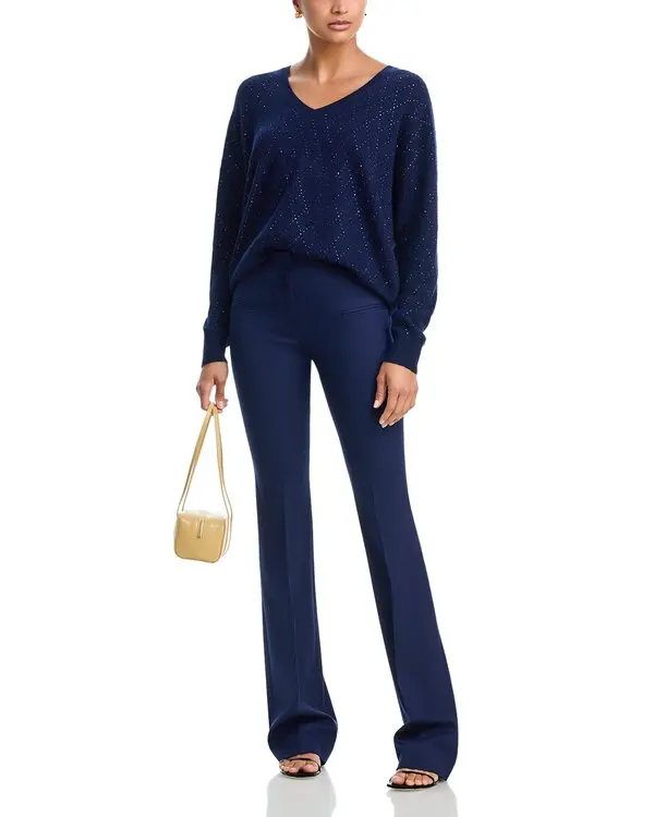 Aqua Cashmere 100% Cashmere V Neck Sweater Exclusive - Peacoat