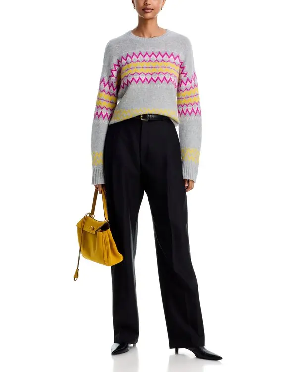 Aqua 100% Cashmere Fair Isle Crewneck Sweater