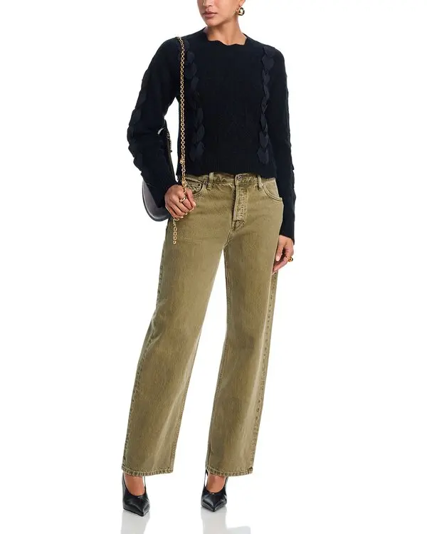 Aqua Cashmere Ribbon Crewneck Sweater - Black