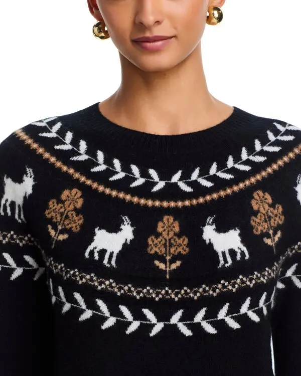 Aqua Cashmere Fair Isle Crewneck Sweater - Black