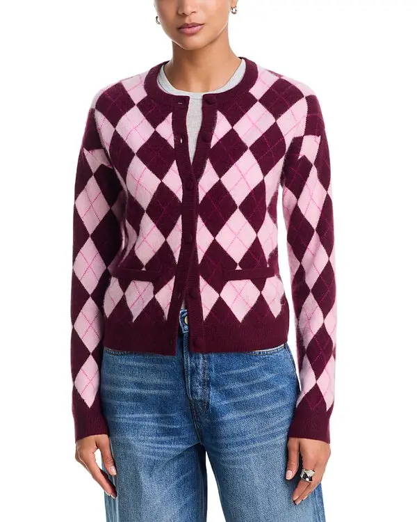 Aqua Cashmere Brushed Argyle Cardigan