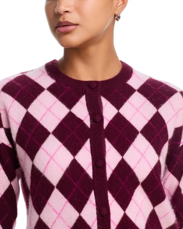 Aqua Cashmere Brushed Argyle Cardigan