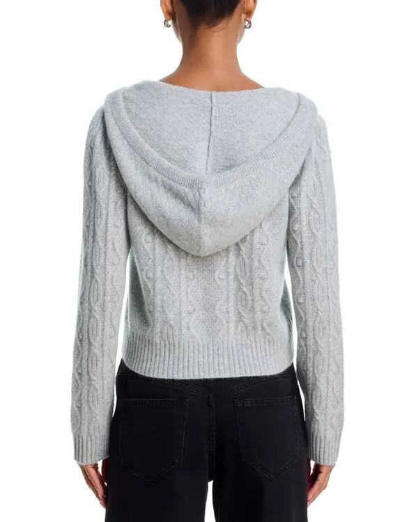 Aqua Cashmere 100% Cashmere V Neck Cable Knit Hoodie Sweater Exclusive