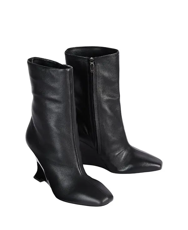 Balmain Wedge Smooth Leather Ankle Boots - Black