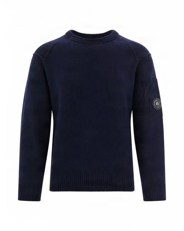 C.P. COMPANY Crewneck Knit Sweater With Sleeve Lens Badge - Total Eclipse
