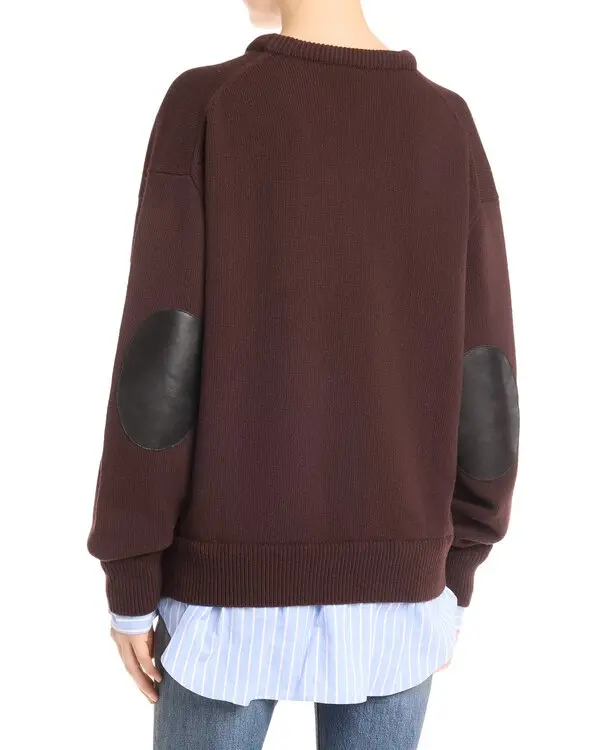 Acne Studios Layered Look Wool Sweater With Leather Elbow Patches