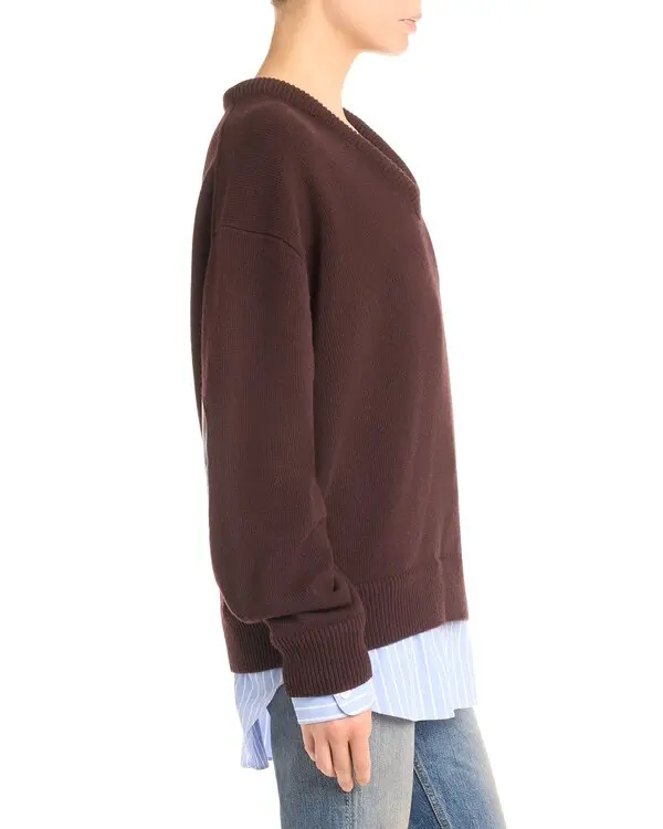 Acne Studios Layered Look Wool Sweater With Leather Elbow Patches