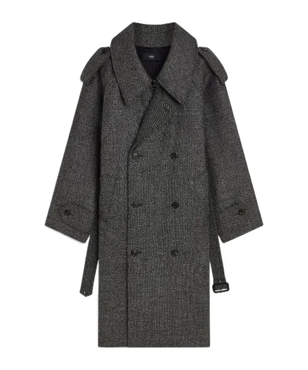 Phoebe Philo Graphic Contrast Wool Trench Coat - Black