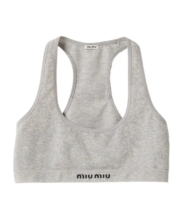 Miu Miu Seamless Mélange Racerback Crop Top - Grey