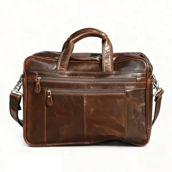 TOURI Doctor Style Genuine Leather Briefcase Russet