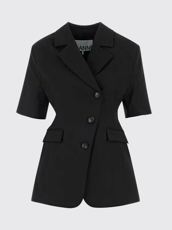 GANNI Short-sleeved Cropped Double-breasted Blazer In Organic Cotton