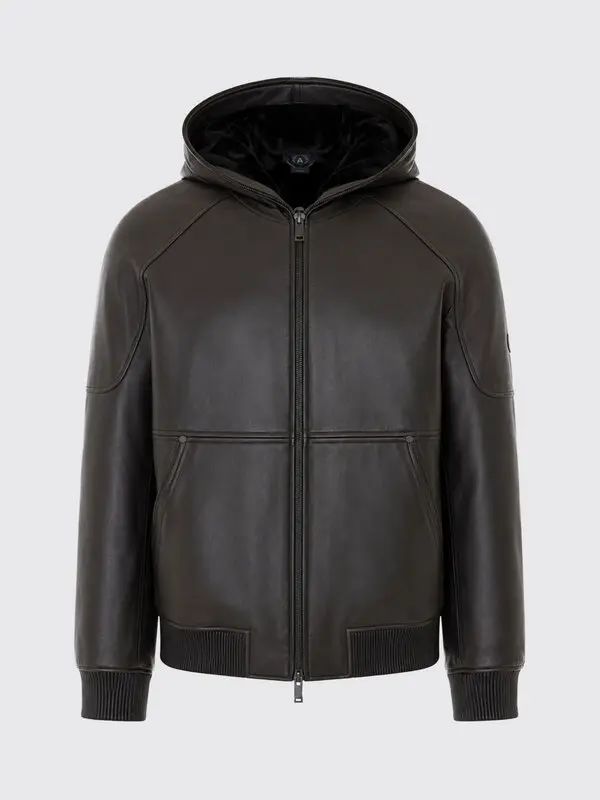 Moose Knuckles Leather Bomber Jacket With Hood