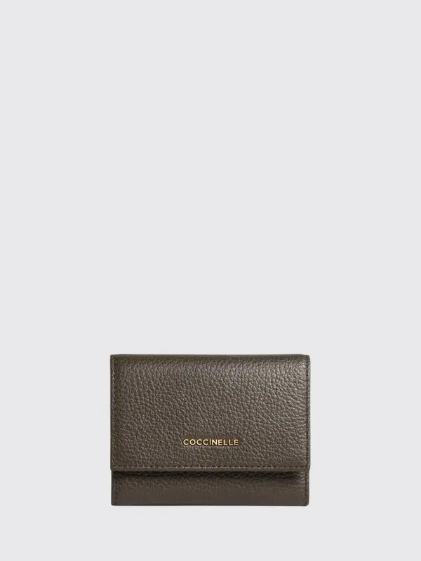 COCCINELLE Metallic Soft Tri-fold Wallet In Pebbled Leather - Grey