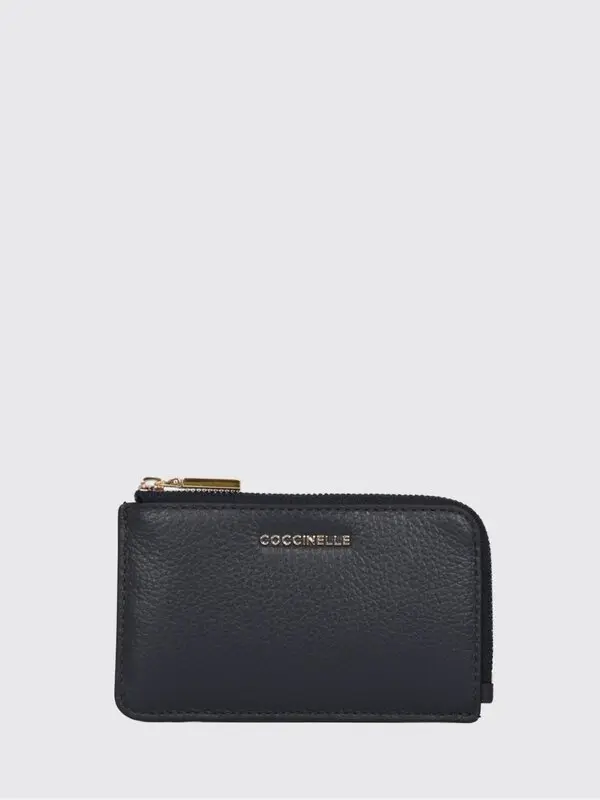 COCCINELLE Metallic Soft Striped Pebbled Leather Zipped Card Holder - Blue