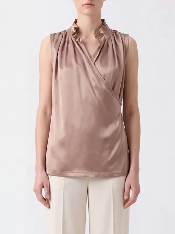 Liviana Conti Sleeveless Draped Wrap Top - Coffee
