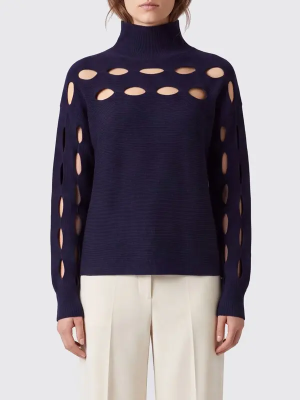 Liviana Conti Ribbed Knit Cut-out Sweater - Blue