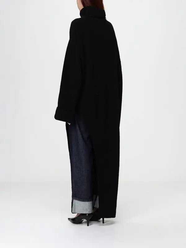THELATEST Asymmetrical Pure Merino Wool Turtleneck Jumper With Dropped Shoulders - Black