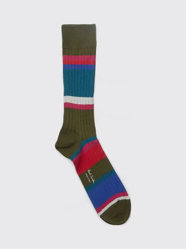 Paul Smith Striped Ribbed Crew Socks - Kaki