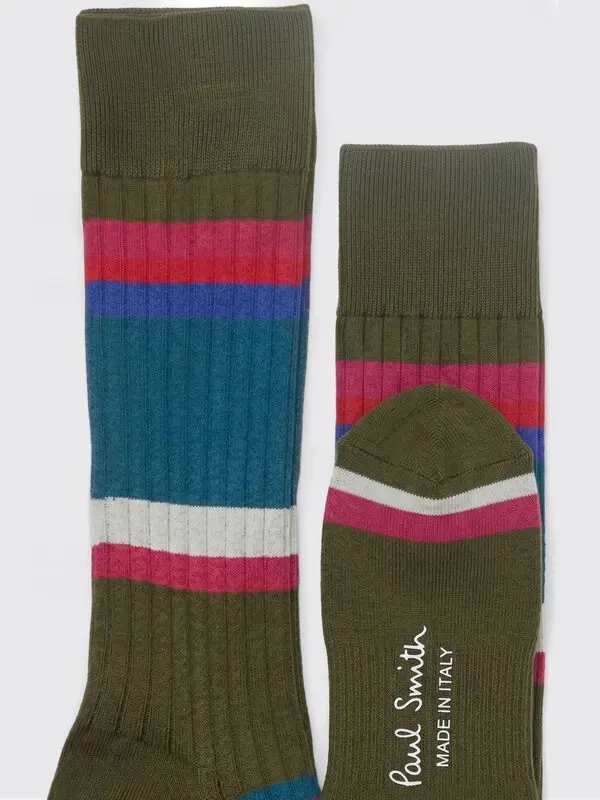 Paul Smith Striped Ribbed Crew Socks - Kaki