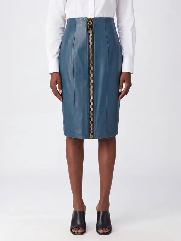 Balmain Leather Zip-up Skirt - Blue