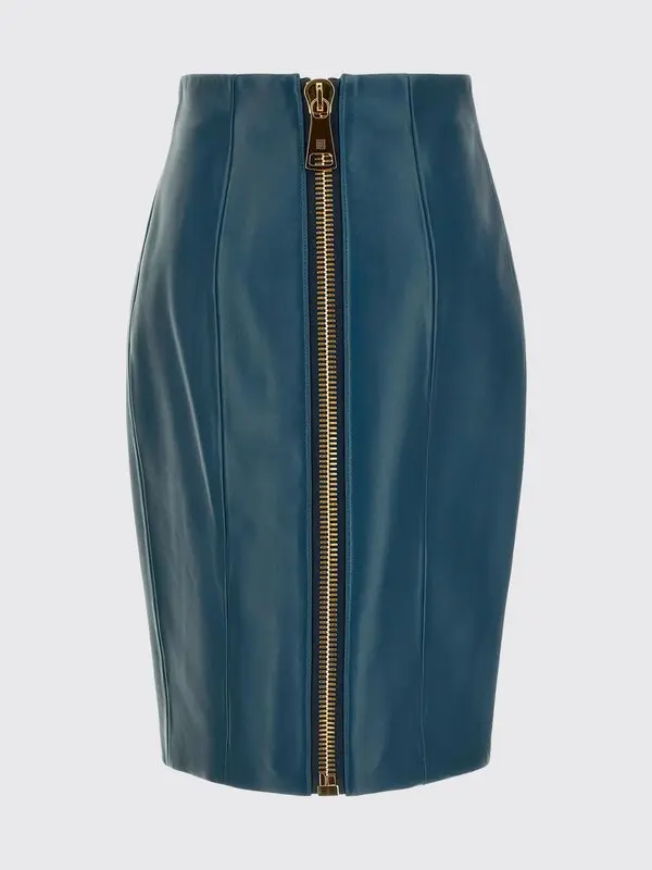 Balmain Leather Zip-up Skirt - Blue