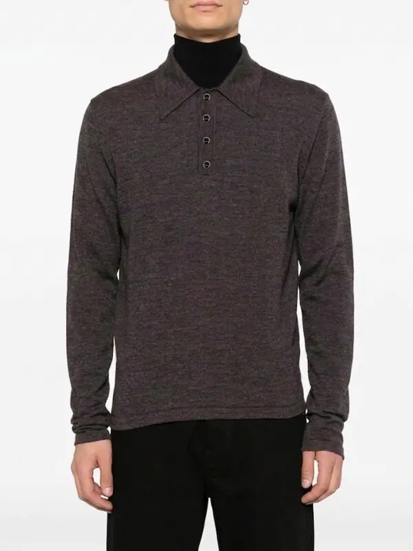 LEMAIRE Long-sleeved Polo Shirt In Pure Wool With 4-button Placket