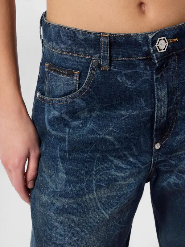 Philipp Plein Printed Wide Leg Jeans