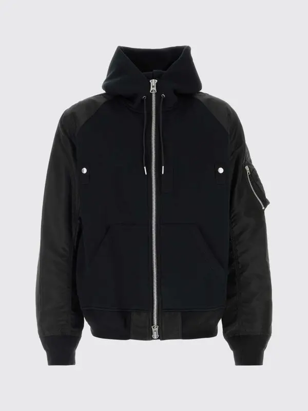 Sacai Zip-up Hoodie With Contrast Sleeves - Black