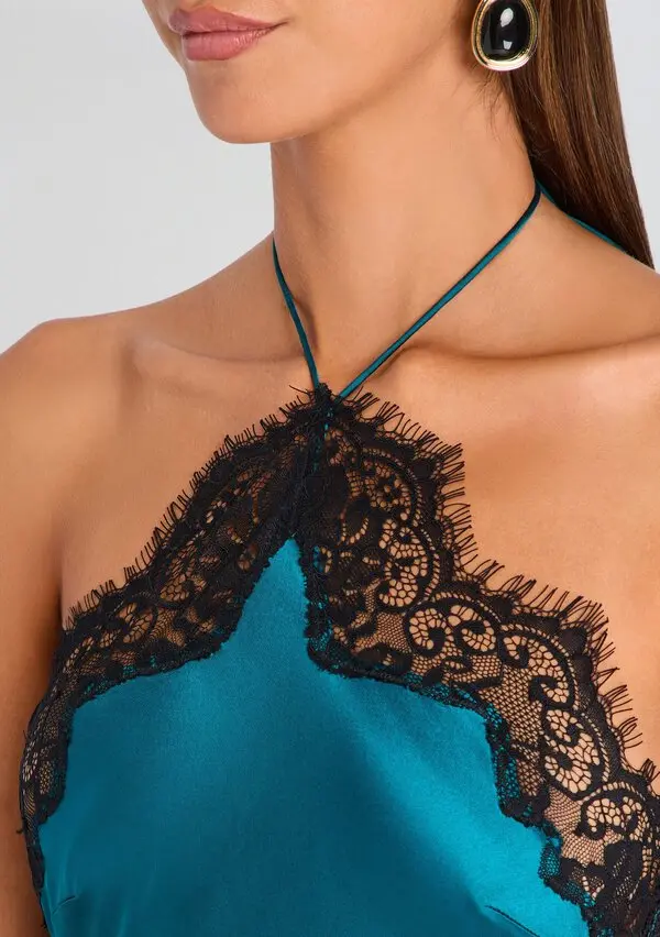 Retrofete Everly Lace Trim Halterneck Gown