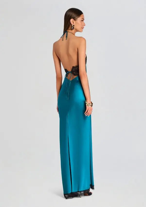 Retrofete Everly Lace Trim Halterneck Gown