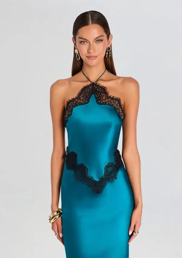 Retrofete Everly Lace Trim Halterneck Gown