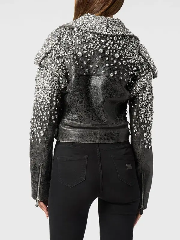 Philipp Plein Embellished Leather Biker Jacket