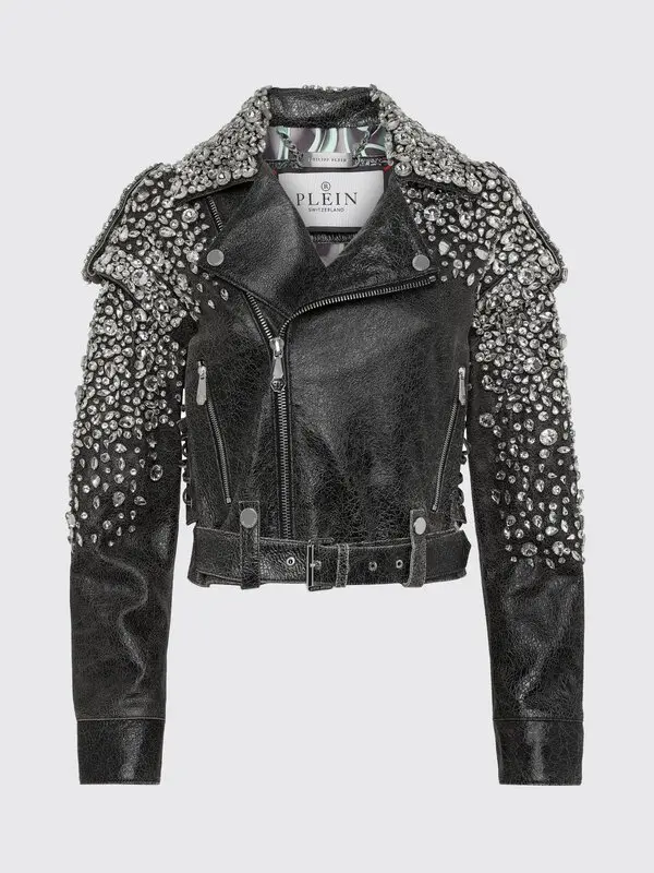 Philipp Plein Embellished Leather Biker Jacket
