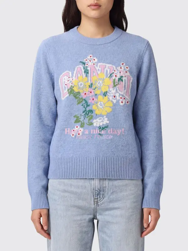 GANNI Floral Logo Sweater - Blue