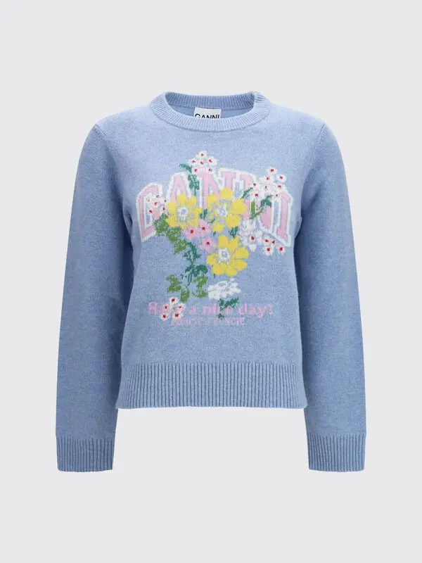GANNI Floral Logo Sweater - Blue
