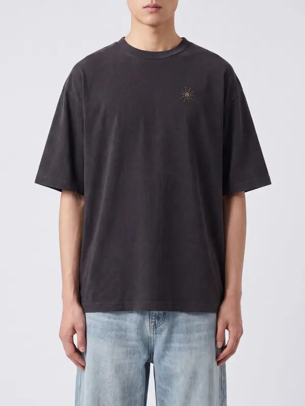 HTC LOS ANGELES Oversized Cotton T-shirt With Embroidered Logo And Rhinestones - Black