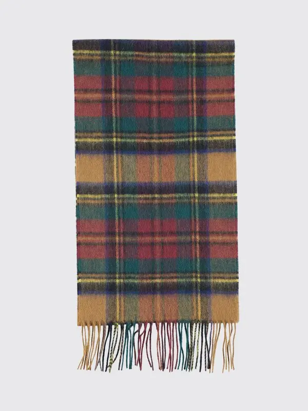 Barbour Tartan Pattern Scarf In Wool And Cashmere Blend With Fringed Edges - Beige