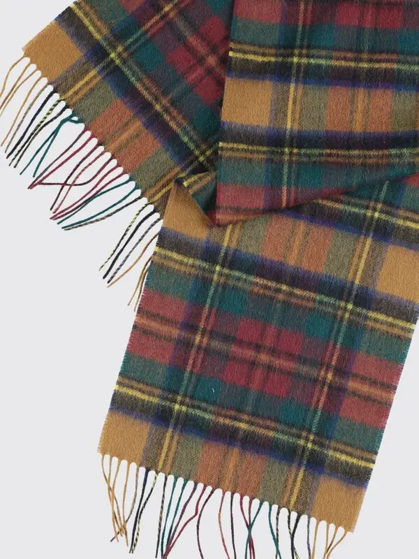 Barbour Tartan Pattern Scarf In Wool And Cashmere Blend With Fringed Edges - Beige