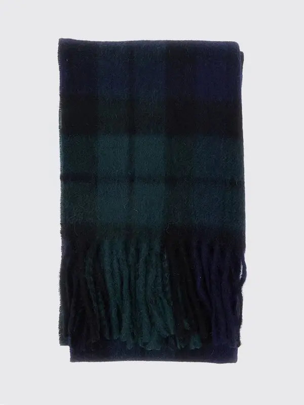 Barbour Tartan Pattern Scarf In Wool And Cashmere Blend With Fringed Edges - Blue