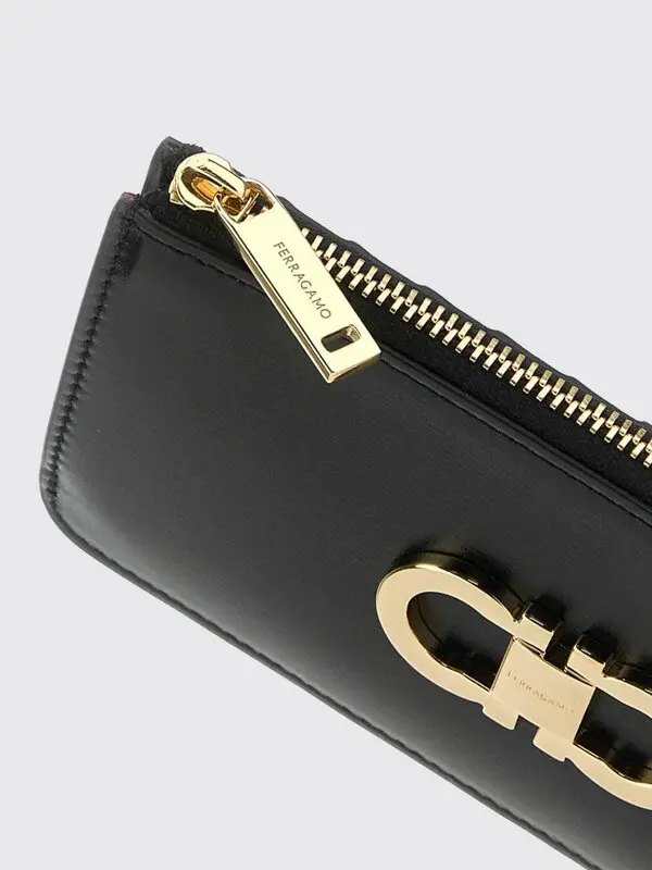 FERRAGAMO Cowhide Leather Wallet With Golden Metal Gancini Logo