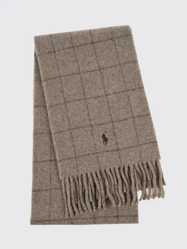 Polo Ralph Lauren Check Wool Blend Scarf With Embroidered Logo And Fringed Hem