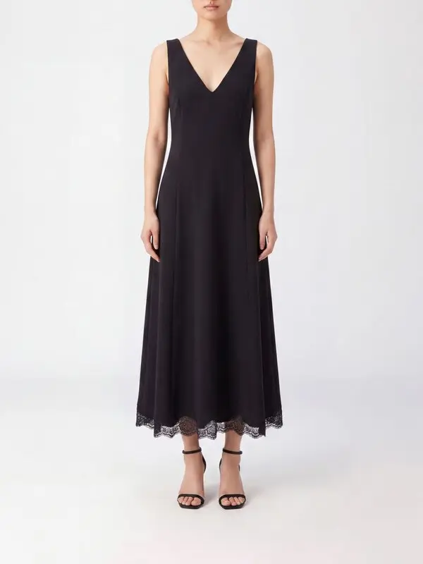 Valentino Garavani V-neck Lace Trim Dress - Black