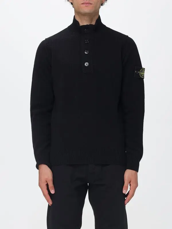 Stone Island Wool High-neck Sweater With Compass Logo Patch And Button Closure