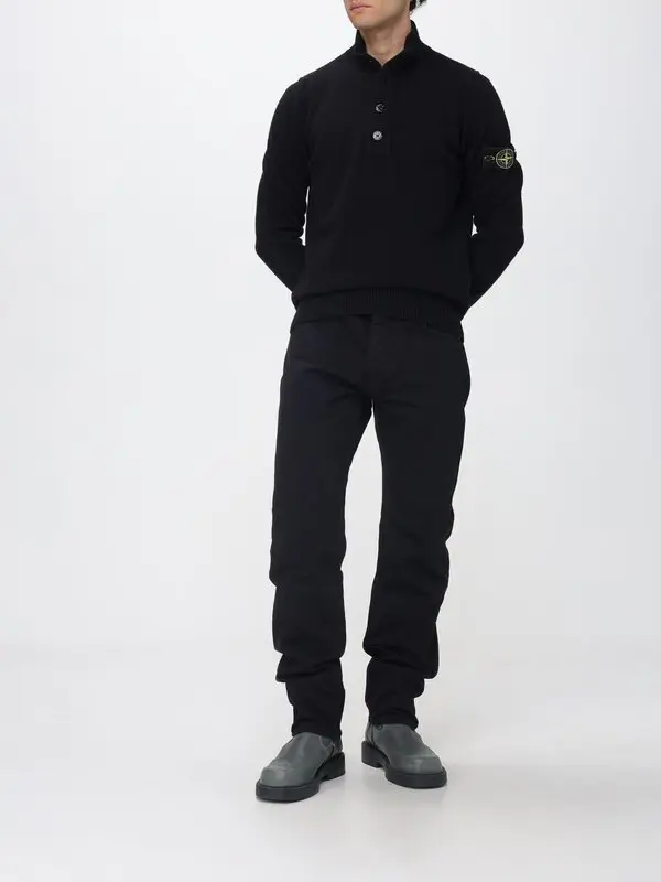 Stone Island Wool High-neck Sweater With Compass Logo Patch And Button Closure